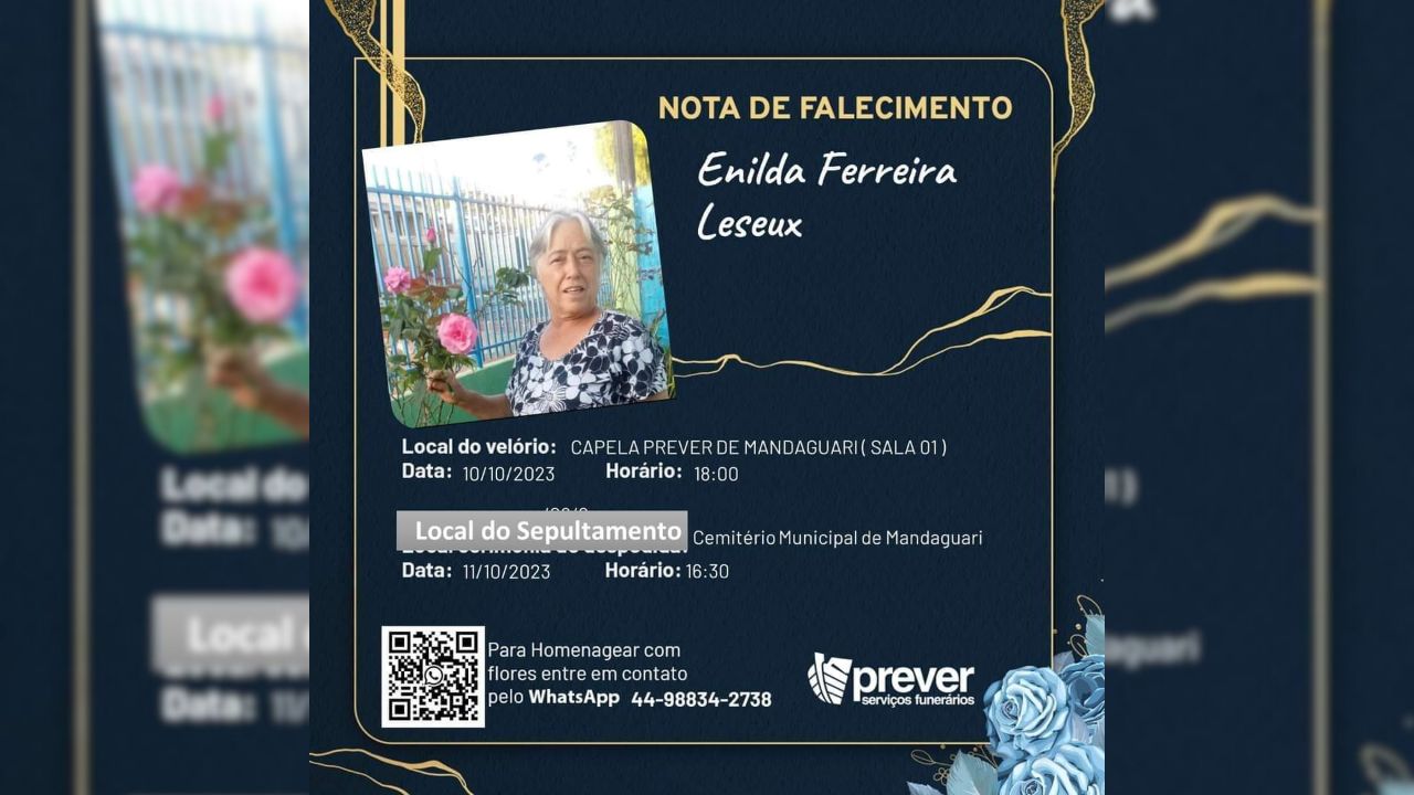 Enilda Ferreira Leseux aos 66 anos